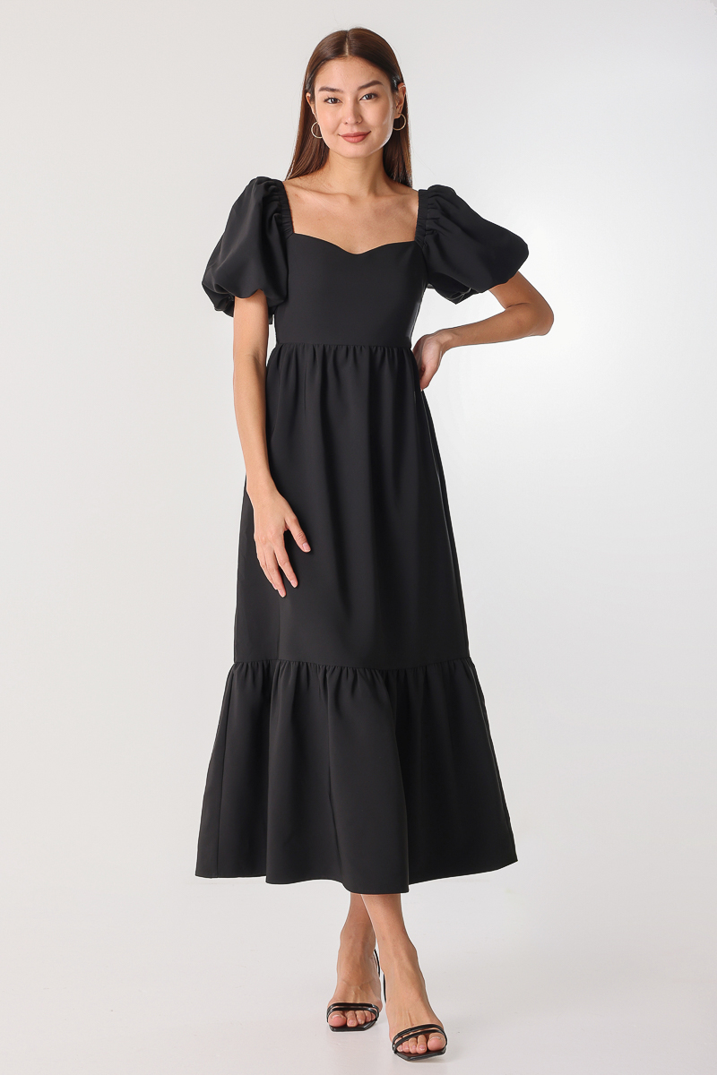 ELIORA BUBBLE SLEEVE MAXI (BLACK) | Lovet