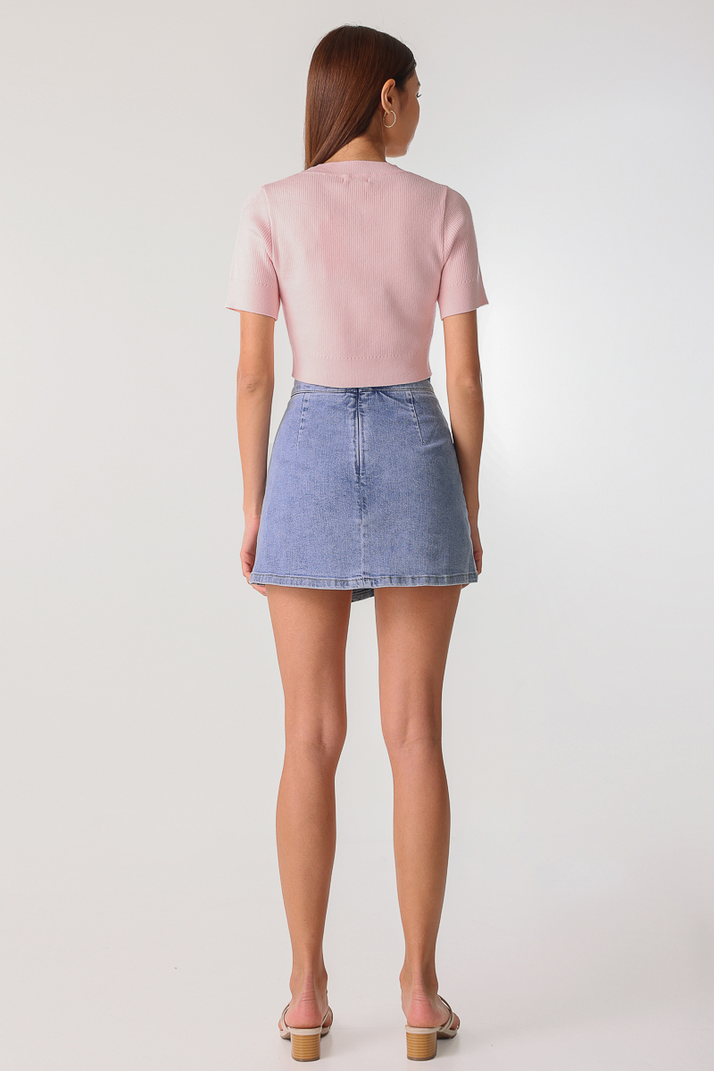CHERISE SQUARE BUTTON KNIT TOP (CREPE PINK) | Lovet