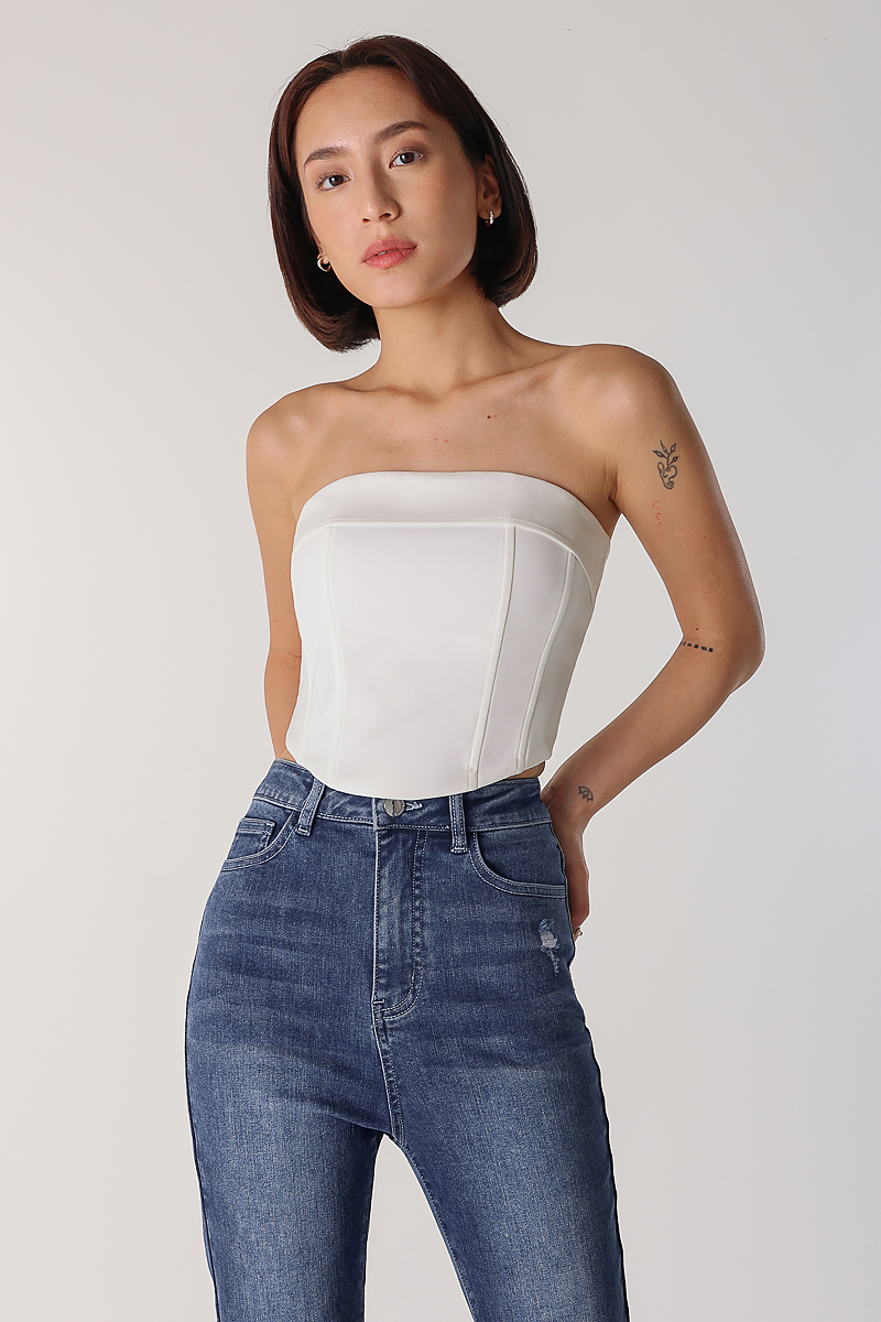 GINA PADDED FOLD-OVER TUBE CORSET (WHITE) | Lovet
