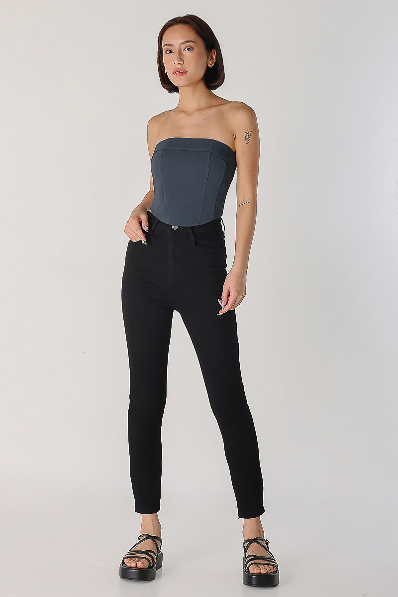 GINA PADDED FOLD-OVER TUBE CORSET (GUN BLUE) | Lovet