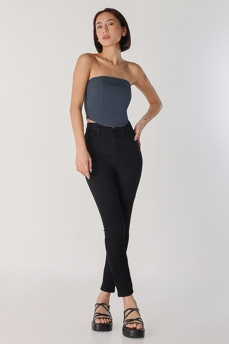 GINA PADDED FOLD-OVER TUBE CORSET (GUN BLUE) | Lovet