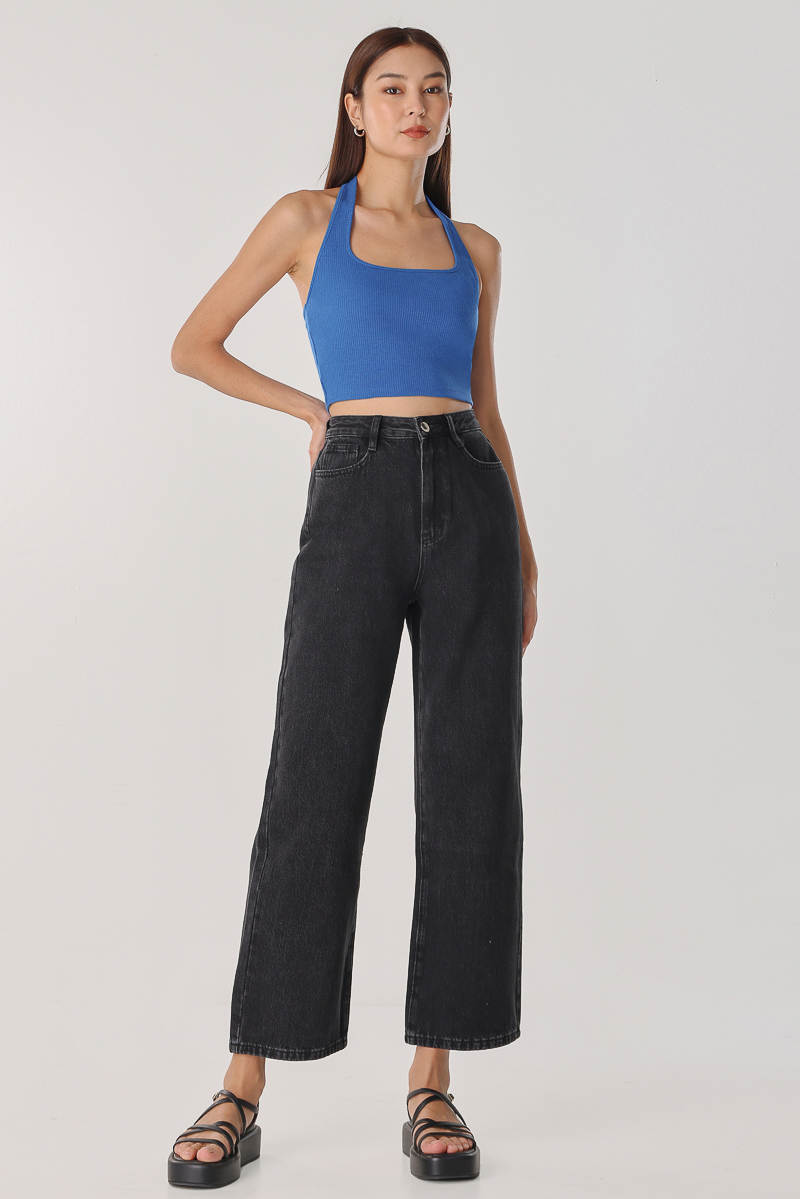AIMEE HALTER PADDED RIBBED TOP (DYNAMITE BLUE) | Lovet