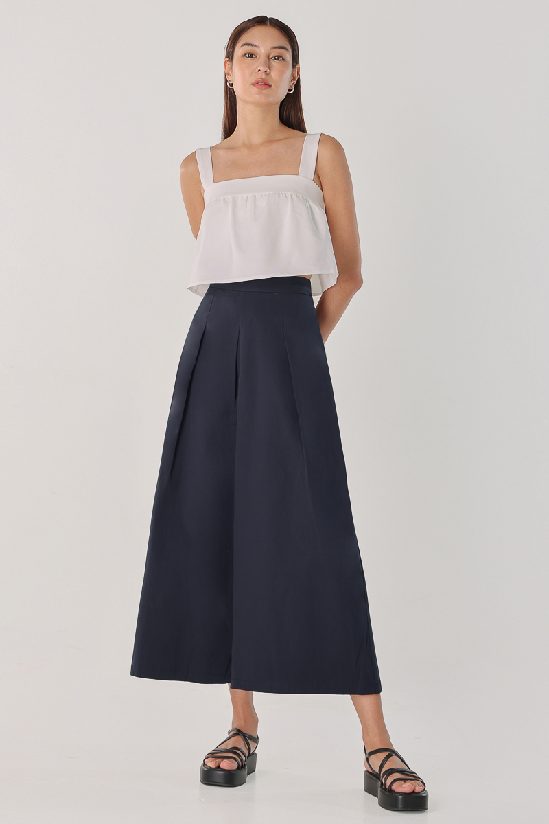 AKIRA PLEATED WIDE LEG CULOTTES (OXFORD NAVY) | Lovet