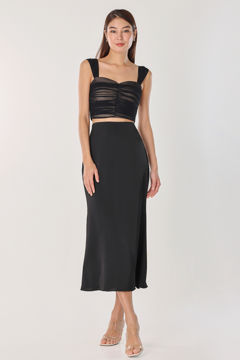 KIERA MESH RUCHED CROP TOP (BLACK) | Lovet