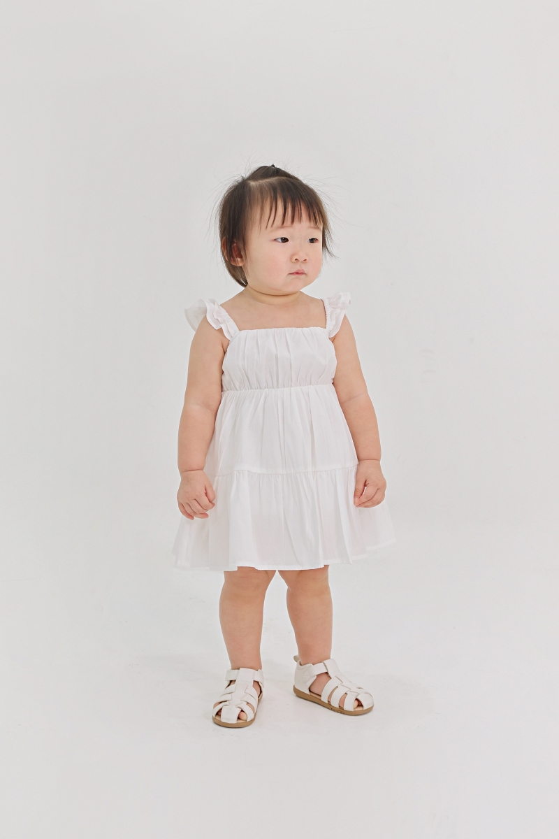 ROSALIE RUCHED RUFFLES DRESS (WHITE) - MINI GIRL | Lovet