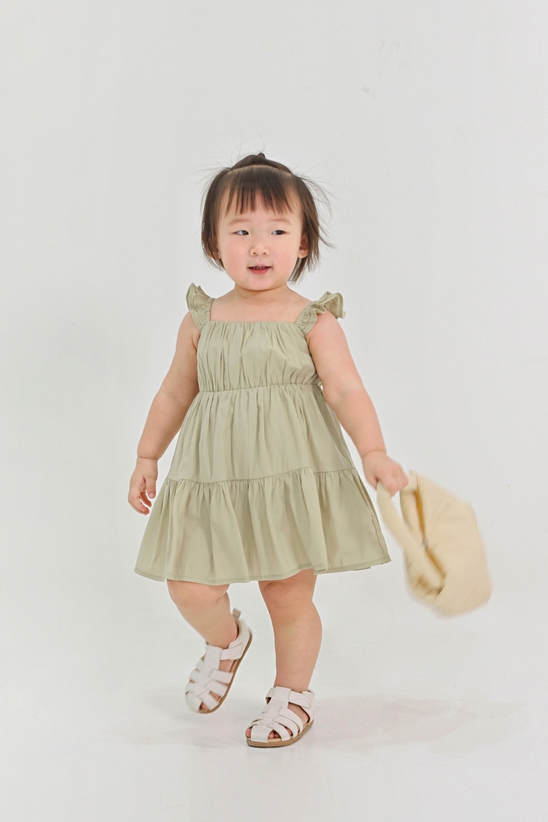 ROSALIE RUCHED RUFFLES DRESS (NATURE) - MINI GIRL | Lovet