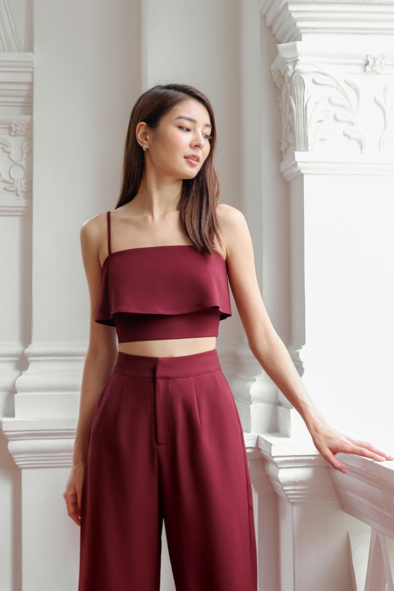 ZOLYN PADDED OVERLAY CAMI TOP (WINE) | Lovet