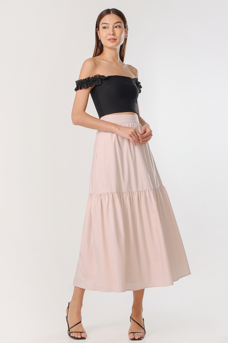 VALENCIA PADDED ORGANZA RUFFLE STRAP TOP (BLACK) | Lovet