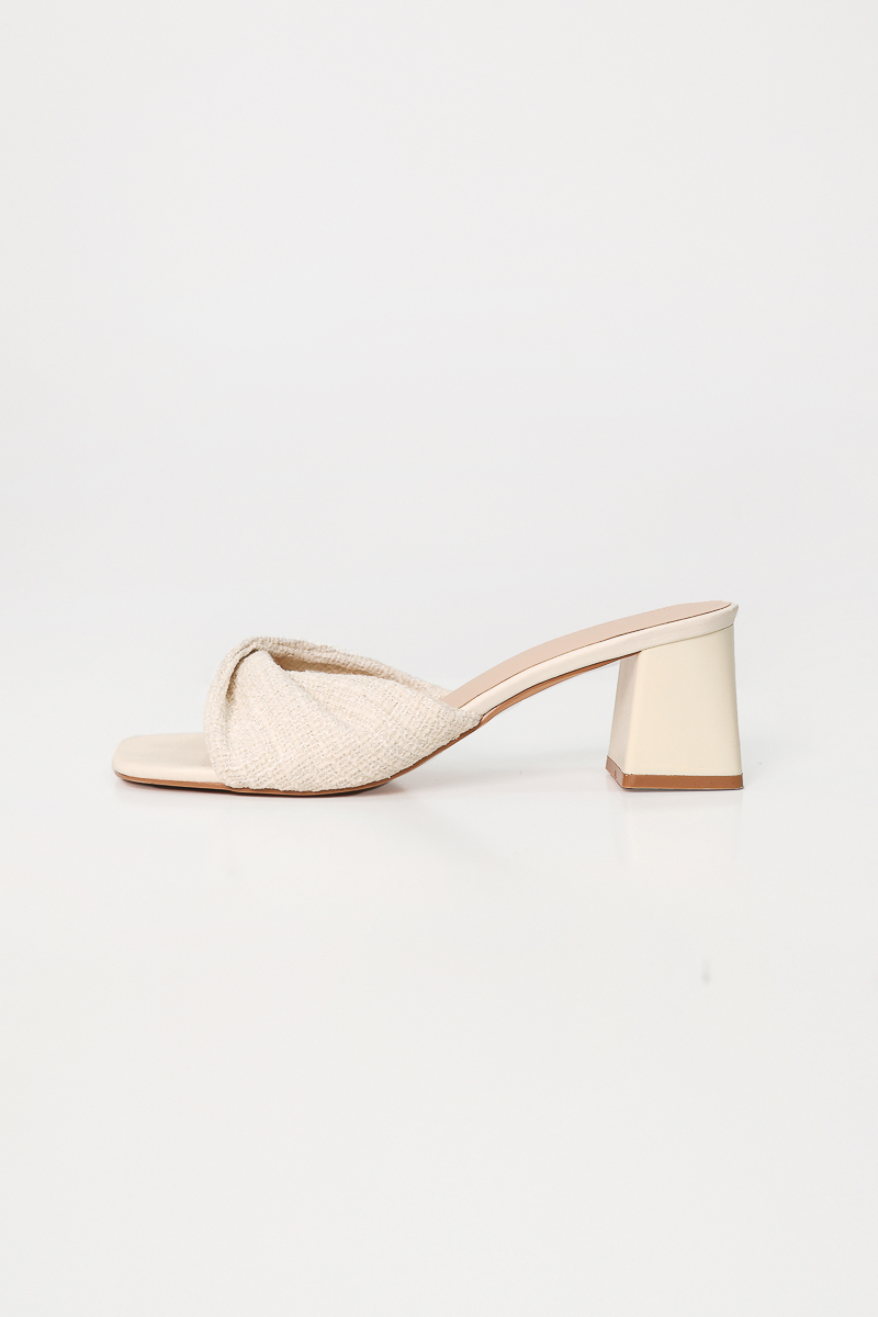 NIXIE TWIST TEXTURED TWEED HEELS (CHAMPAGNE) | Lovet