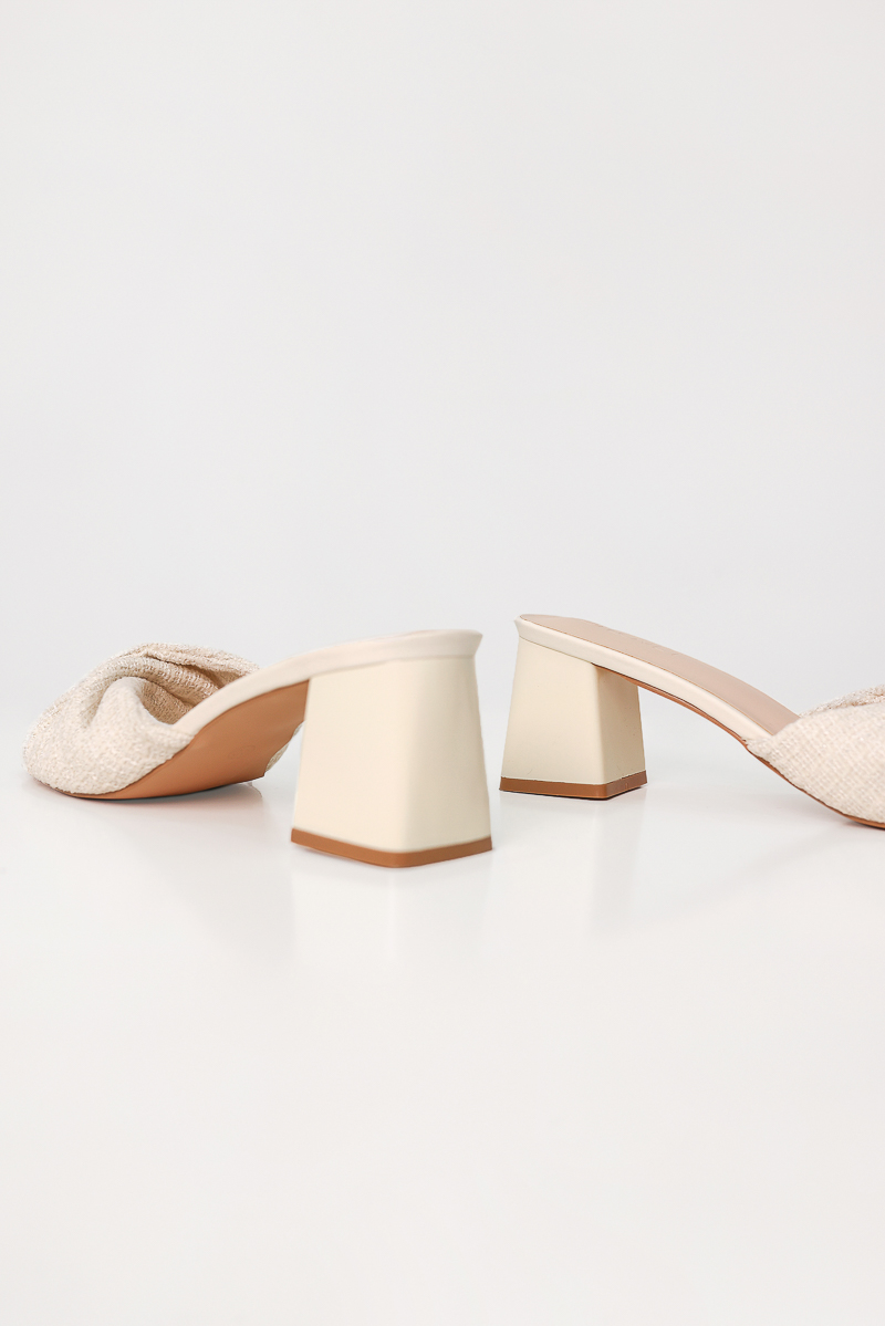 NIXIE TWIST TEXTURED TWEED HEELS (CHAMPAGNE) | Lovet