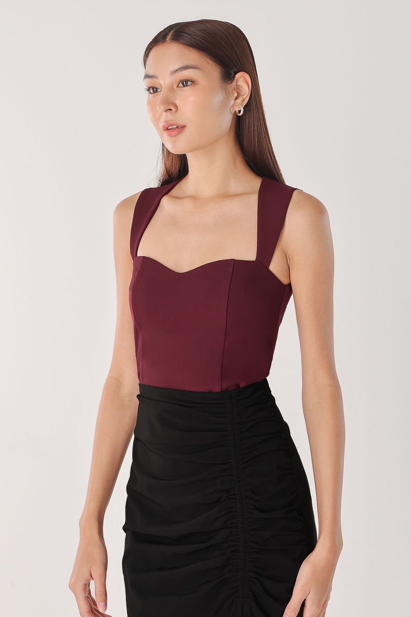 TALIA SWEETHEART PADDED CUT-IN TOP (MAROON) | Lovet