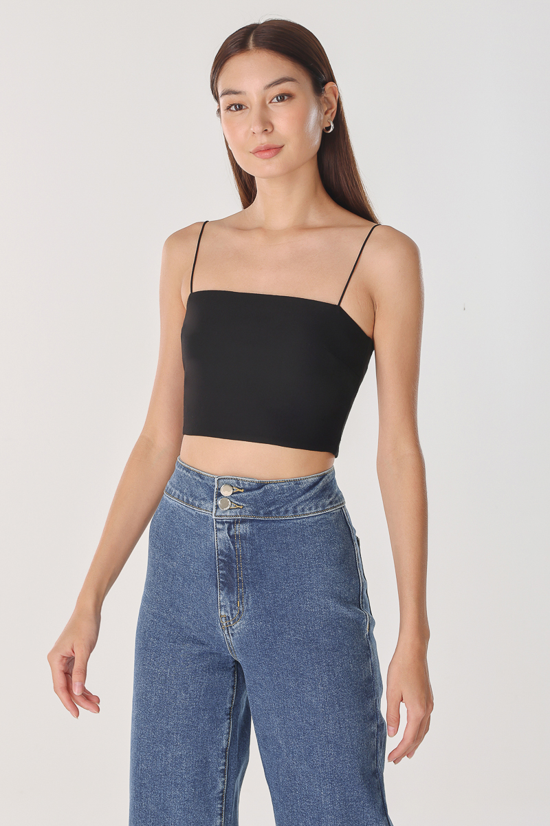 AELLA PADDED CAMI TOP - CROPPED (BLACK) | Lovet