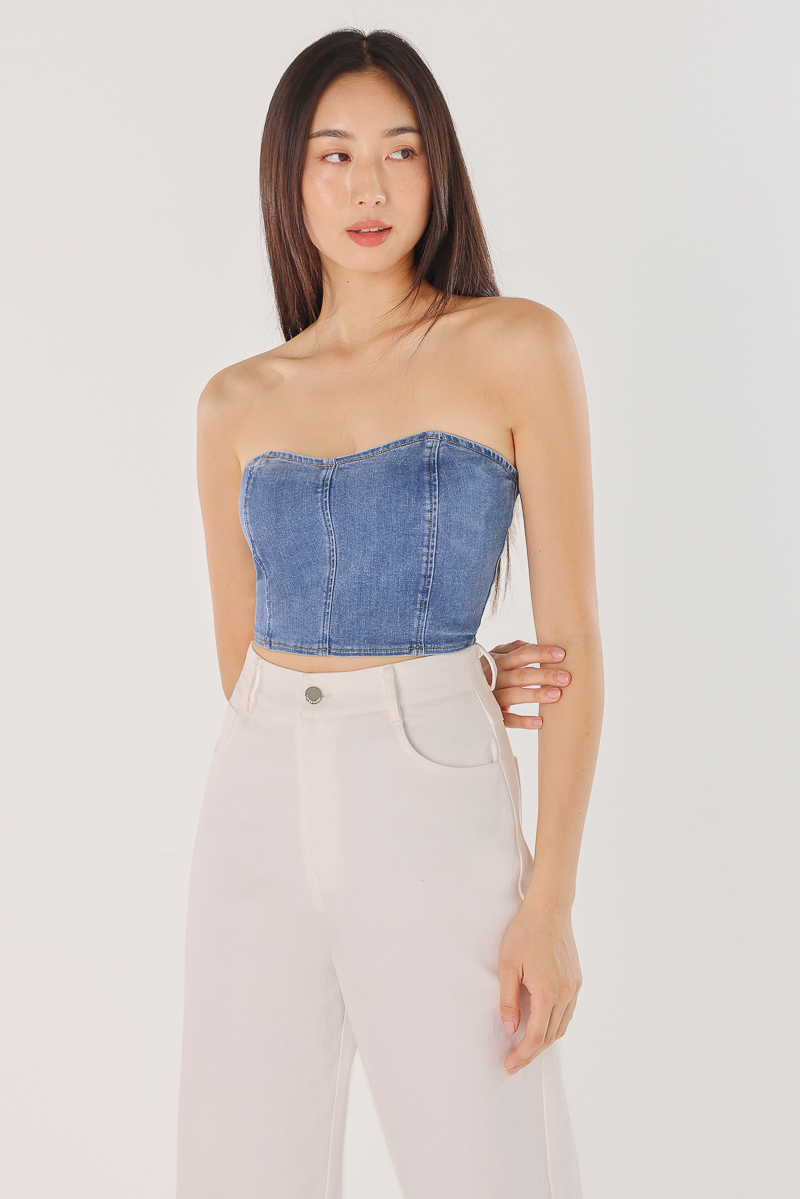 SMITTEN DENIM SWEETHEART TUBE TOP (DENIM) | Lovet