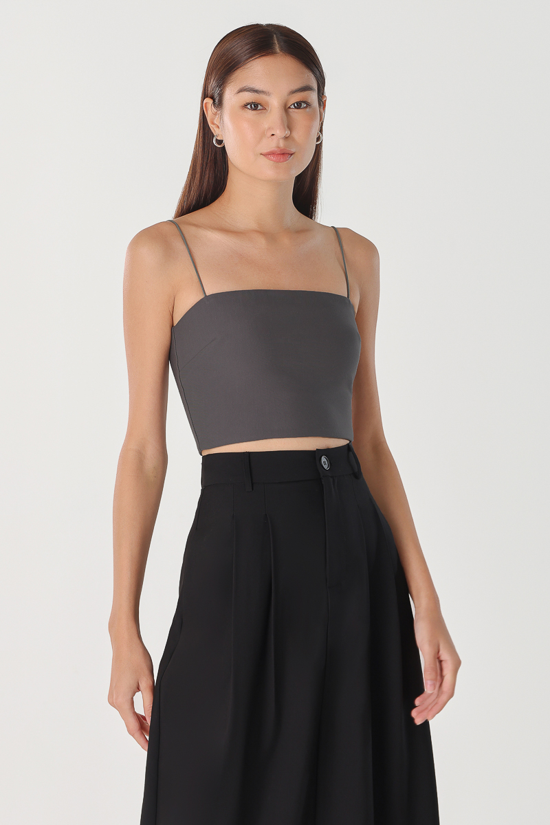 AELLA PADDED CAMI TOP - CROPPED (GUNMETAL) | Lovet