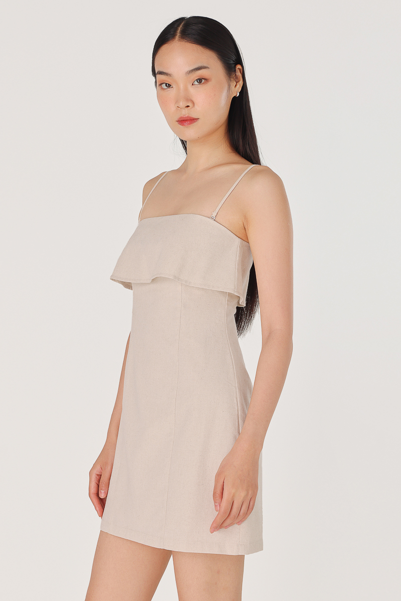 ETHEL LINEN PADDED TWO-WAY TUBE OVERLAY DRESS (NATURAL) | Lovet