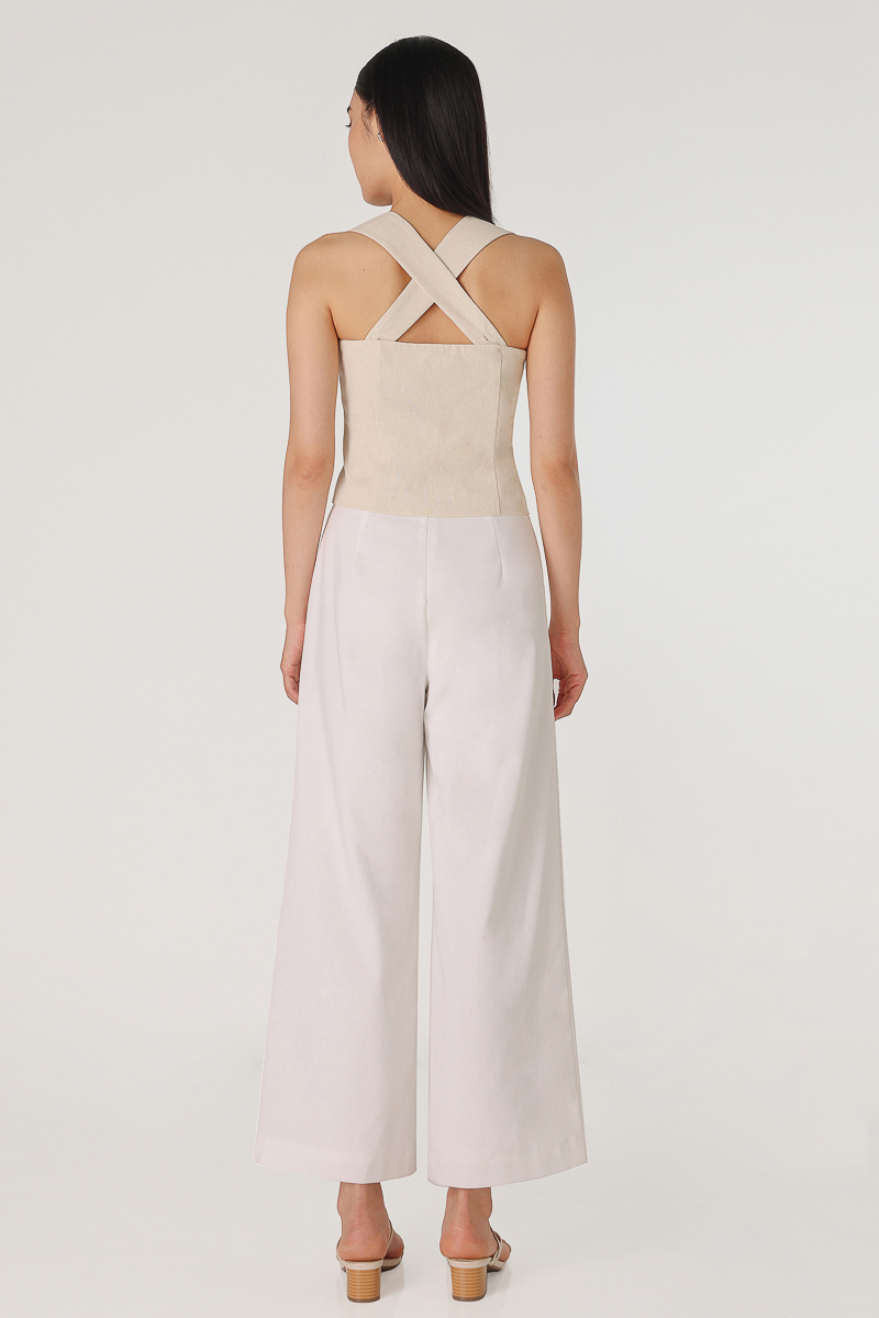 CHLOE LINEN CROSS-BACK BUTTON TOP (NATURAL OAT) | Lovet
