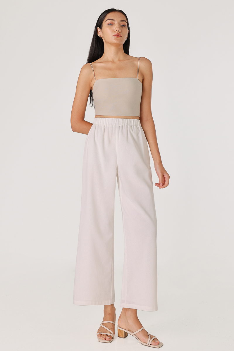 CLARA LINEN EASY STRAIGHT LEG PANTS - PETITE (WHITE) | Lovet