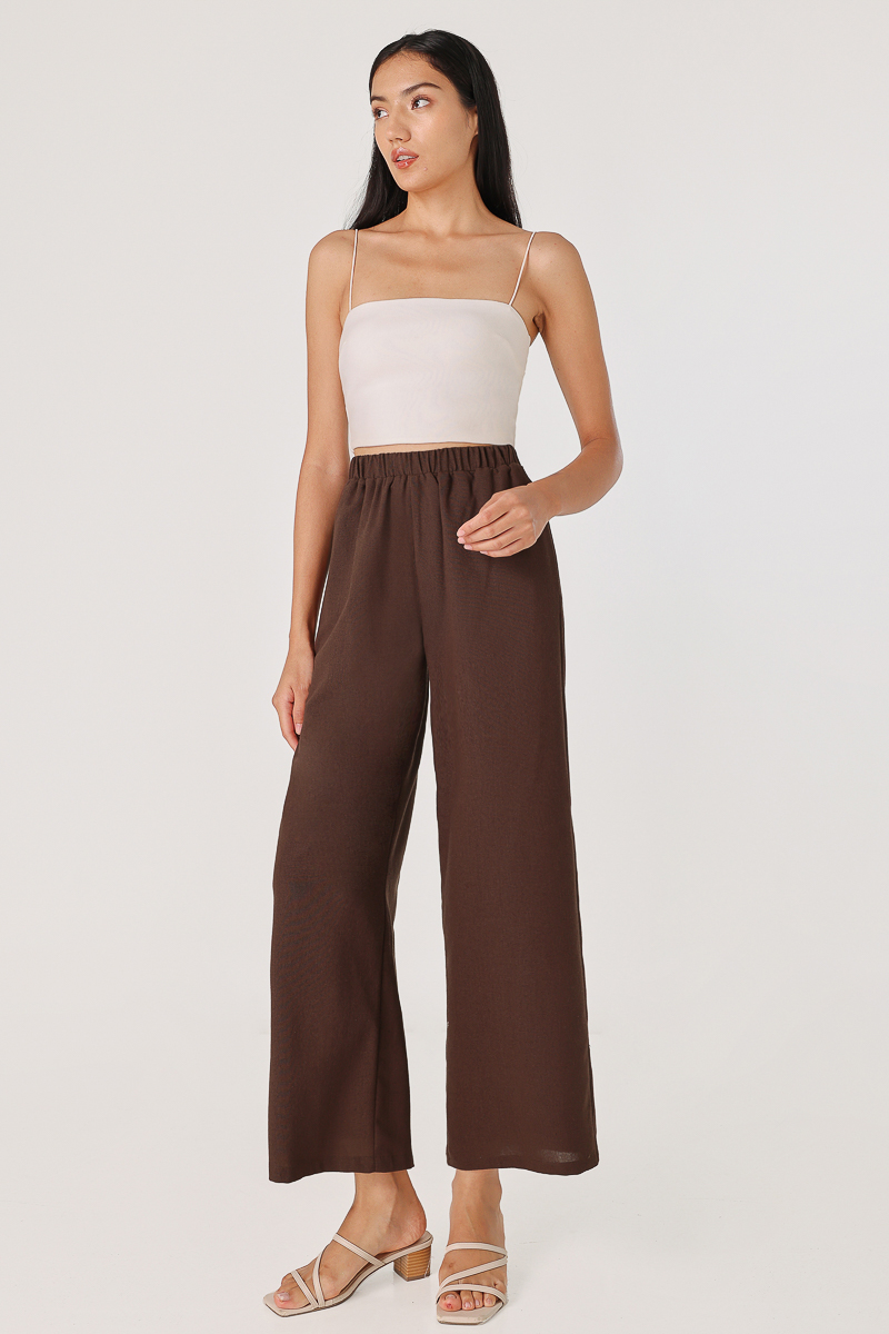 CLARA LINEN EASY STRAIGHT LEG PANTS - REGULAR (ESPRESSO) | Lovet