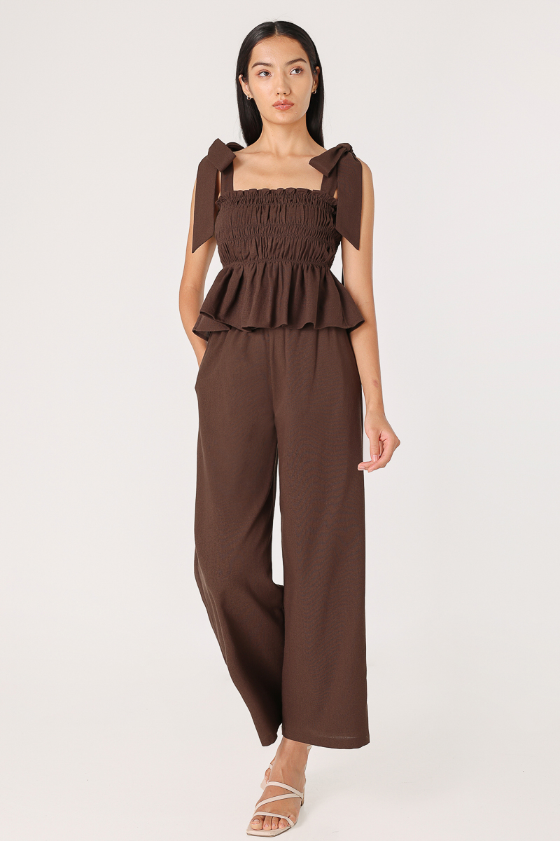 CLARA LINEN EASY STRAIGHT LEG PANTS - REGULAR (ESPRESSO) | Lovet