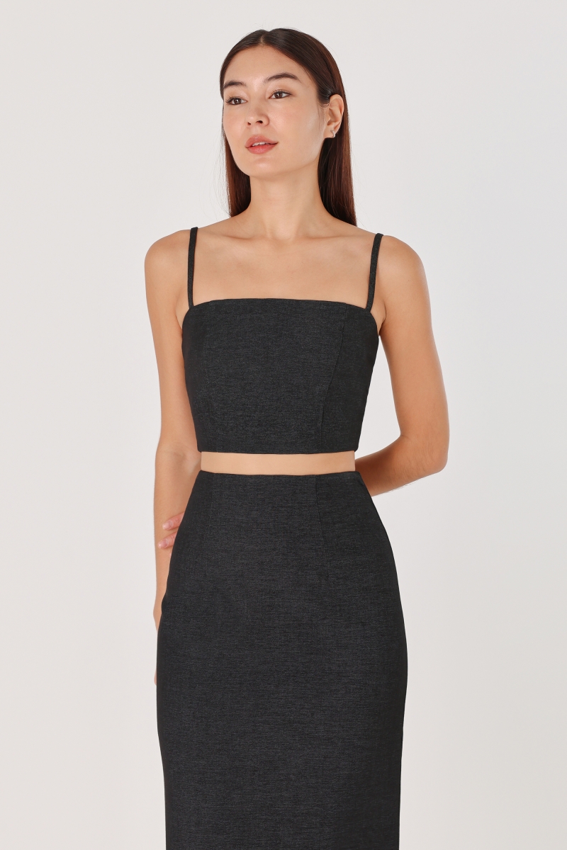 LEVEL UP PADDED DENIM CAMI TOP (BLACK DENIM) | Lovet