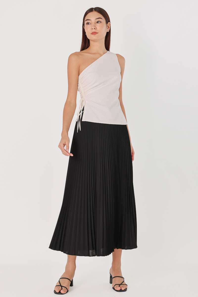 AVALYN ASYMMETRICAL RUCHED TOGA TOP (WHITE) | Lovet