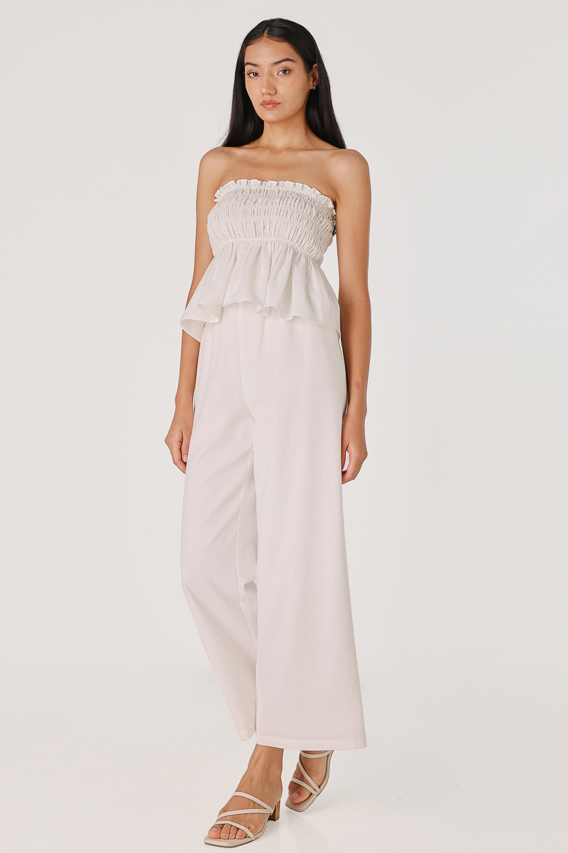 CLARA LINEN EASY STRAIGHT LEG PANTS - PETITE (WHITE) | Lovet
