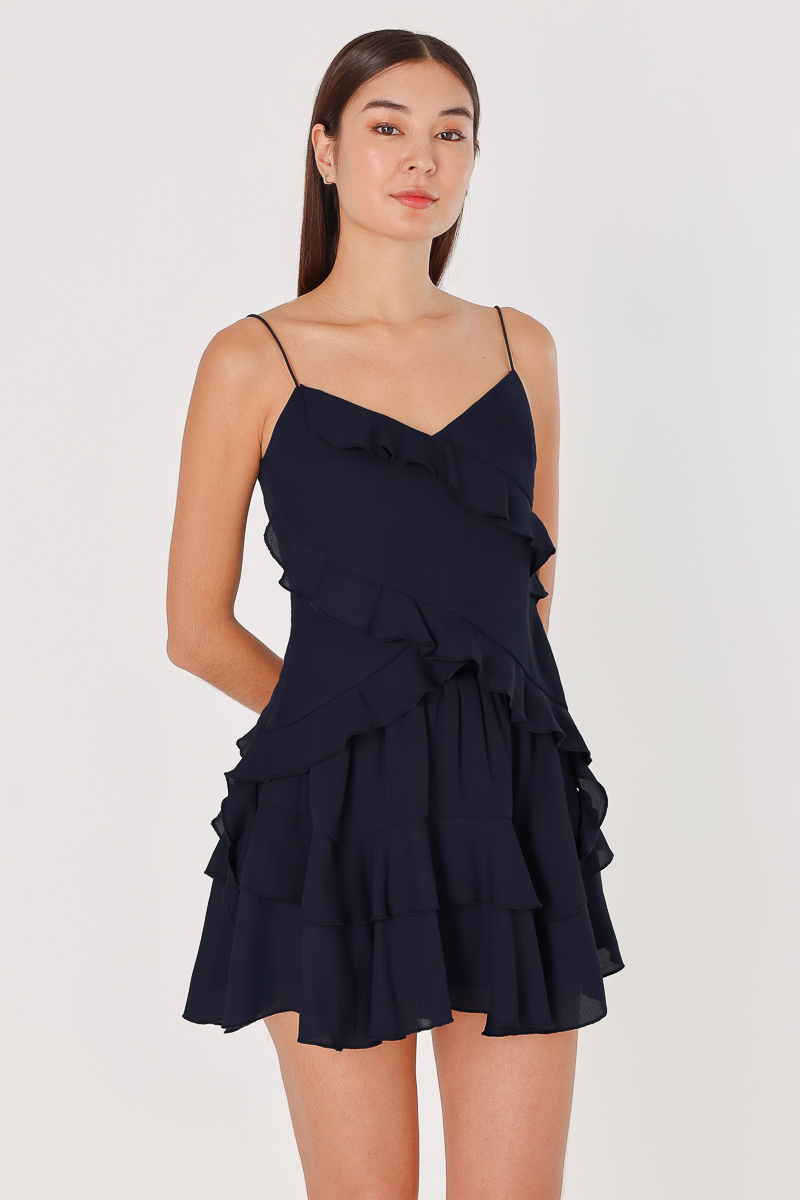 QUINN CHIFFON RUFFLE SKORTS (NAVY) | Lovet