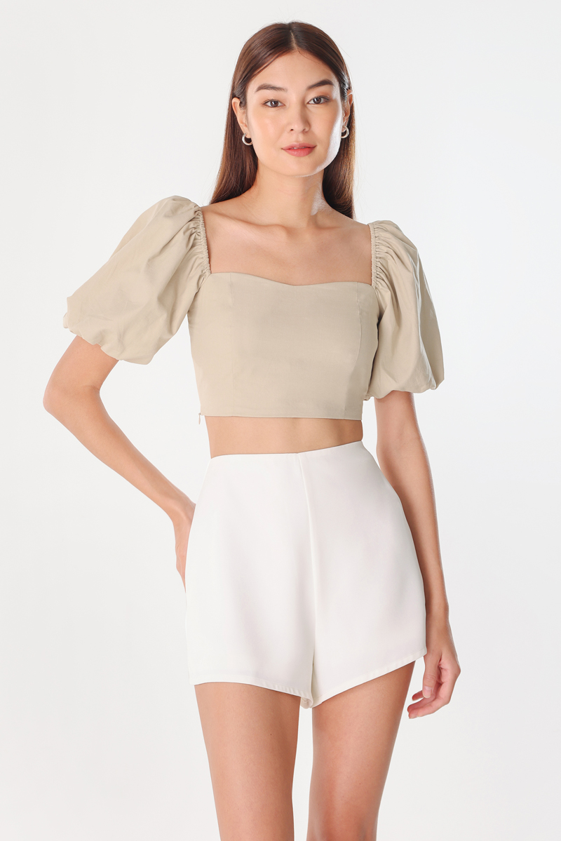 VELDA PUFF SLEEVE PADDED SWEETHEART TOP (LINEN) | Lovet