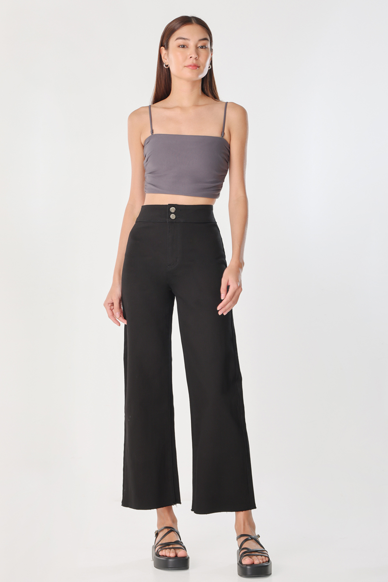 EFFORTLESS DOUBLE BUTTON DENIM STRAIGHT LEG JEANS (BLACK) - REGULAR | Lovet
