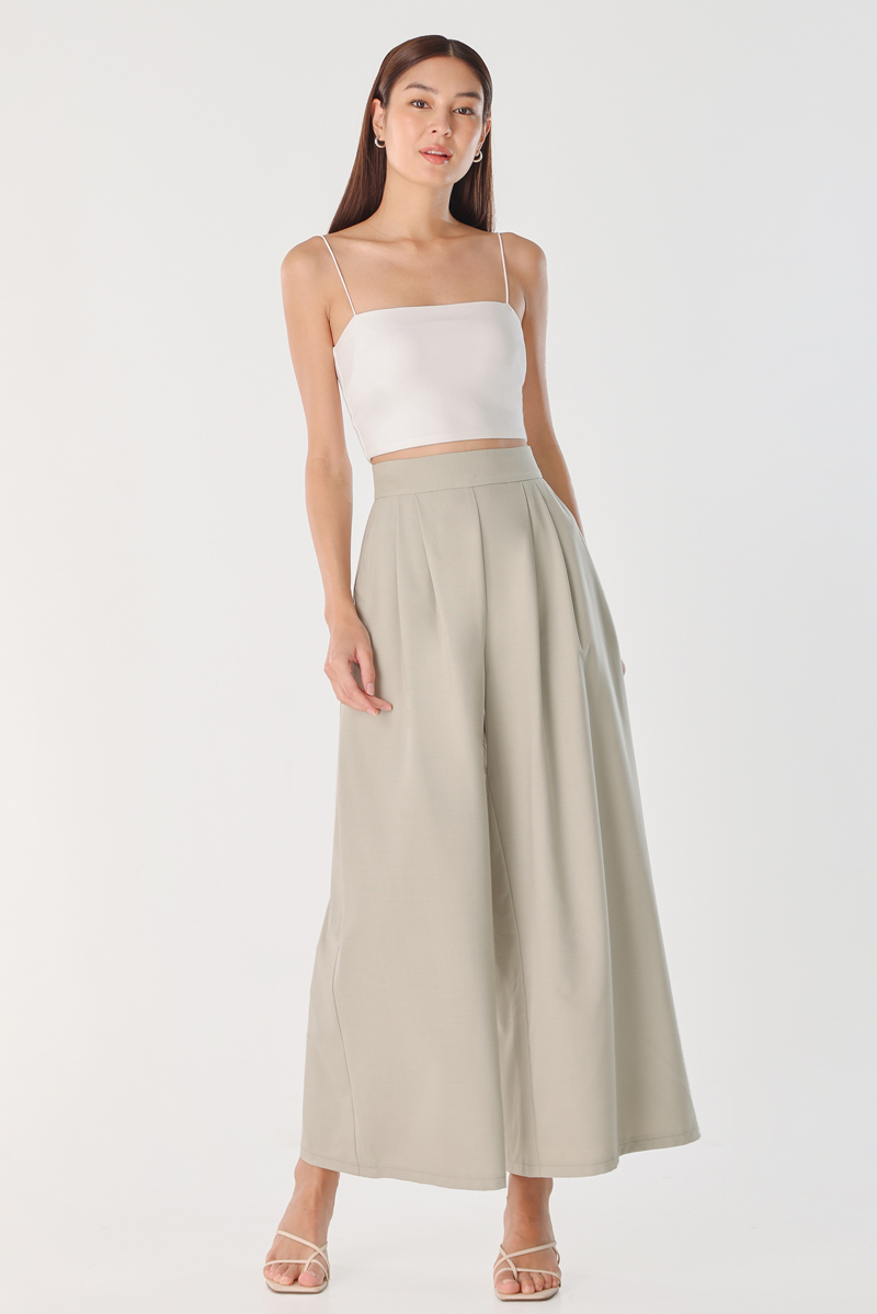 VANNA PLEATED FLARE PANTS (LIGHT SAGE) | Lovet