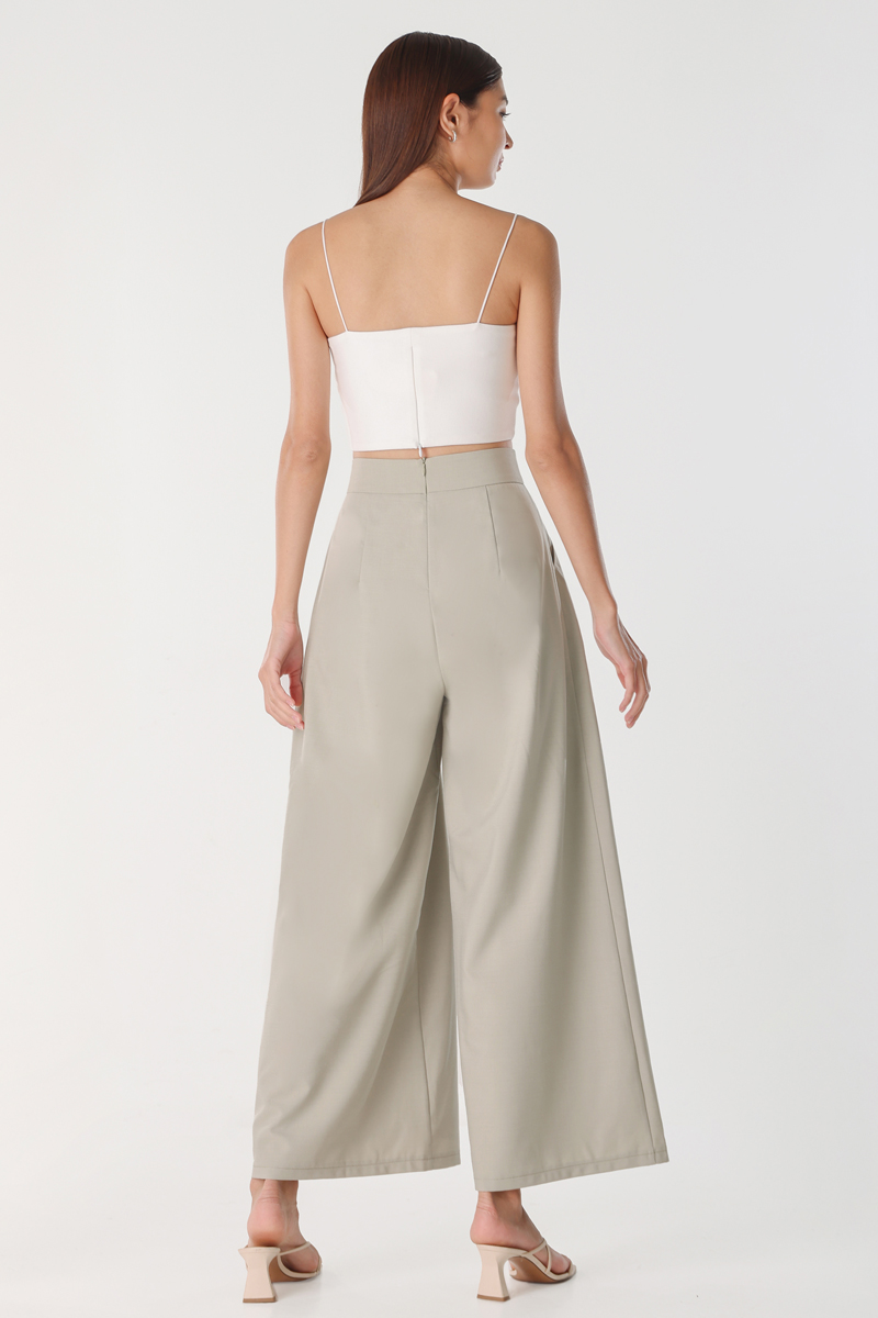 VANNA PLEATED FLARE PANTS (LIGHT SAGE) | Lovet
