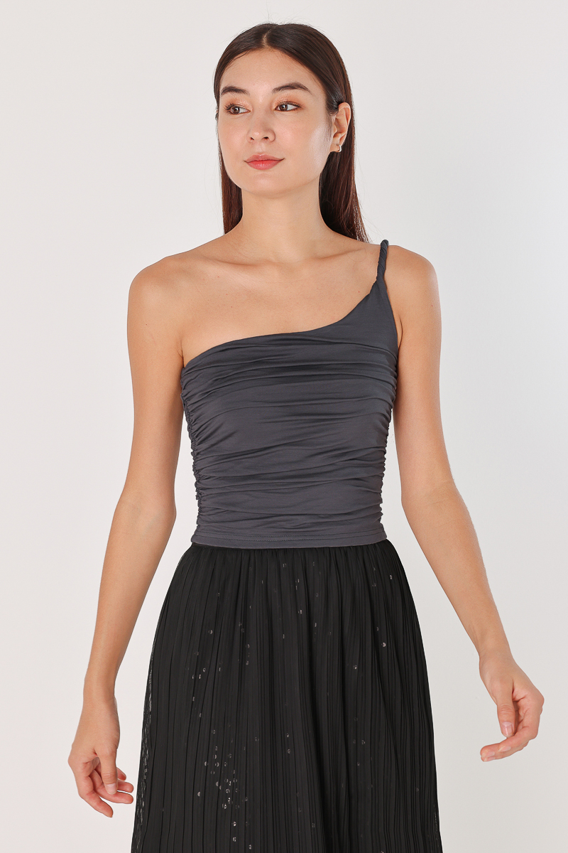 ALZA PADDED RUCHED TOGA TOP (GREY) | Lovet