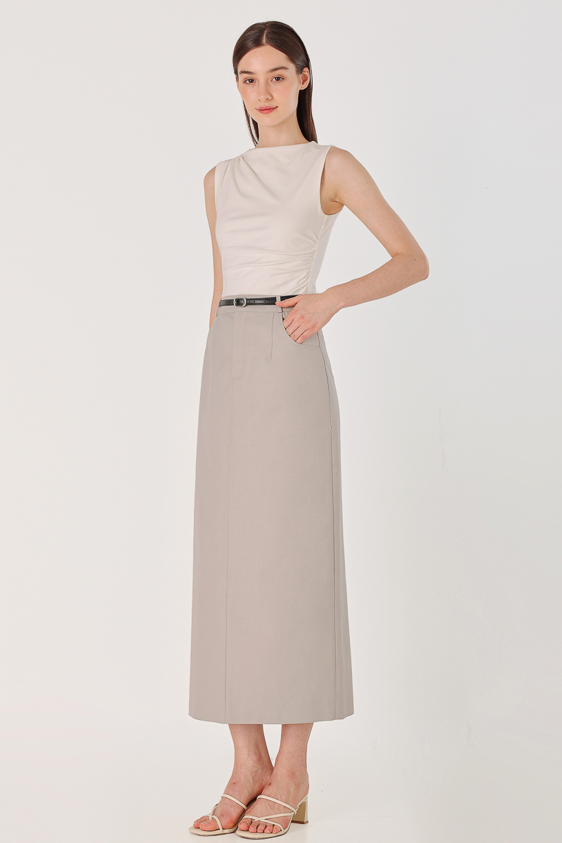 ANGIE MOCK NECK RUCHED TOP (WHITE) | Lovet