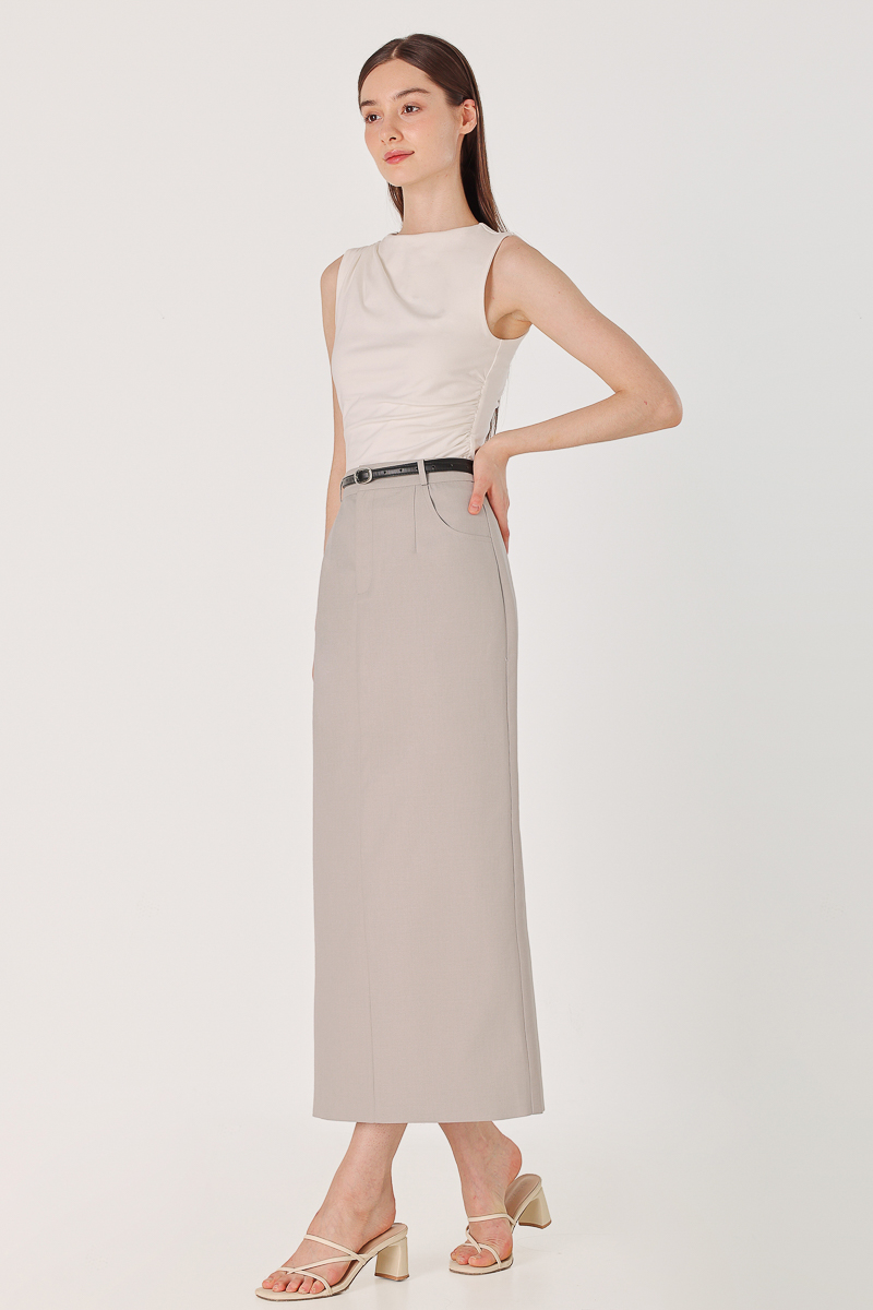 ANGIE MOCK NECK RUCHED TOP (WHITE) | Lovet