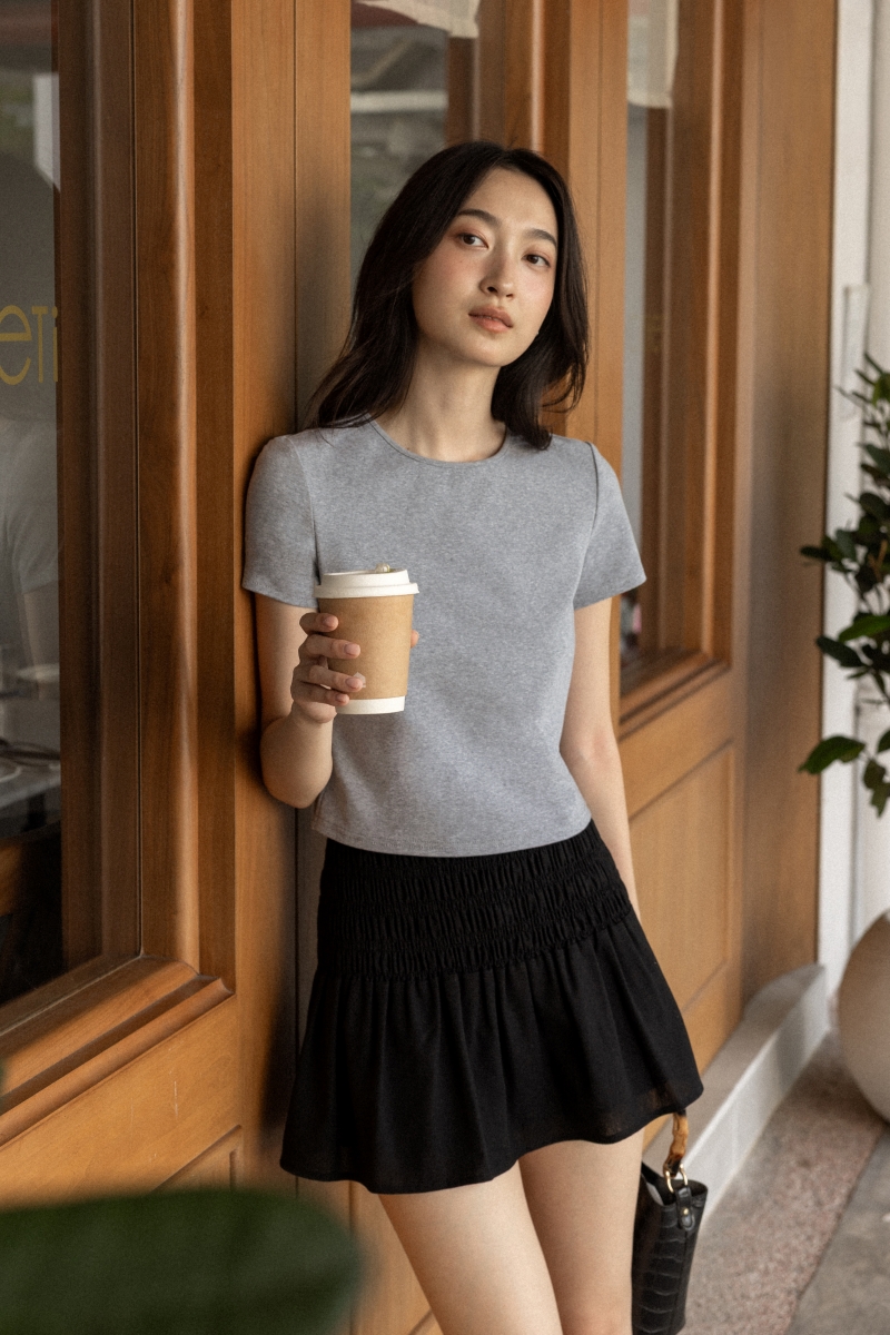 TASYA BASIC CREW NECK TEE (HEATHER GREY) | Lovet