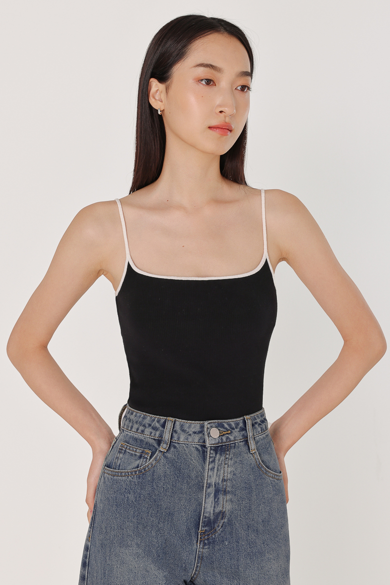 ASTRA REVERSIBLE PADDED CONTRAST TRIM RIBBED CAMI TOP (BLACK WITH WHITE ...