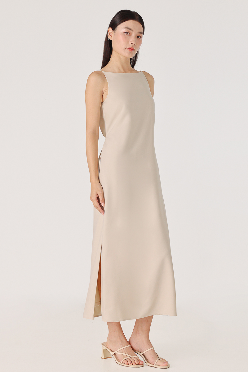 MARLA REVERSIBLE PADDED TIE-BACK MIDAXI TENT DRESS (CLAY) | Lovet
