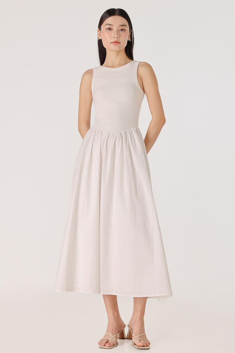 DANICE REVERSIBLE PADDED CONTRAST TANK MIDAXI DRESS (WHITE) | Lovet