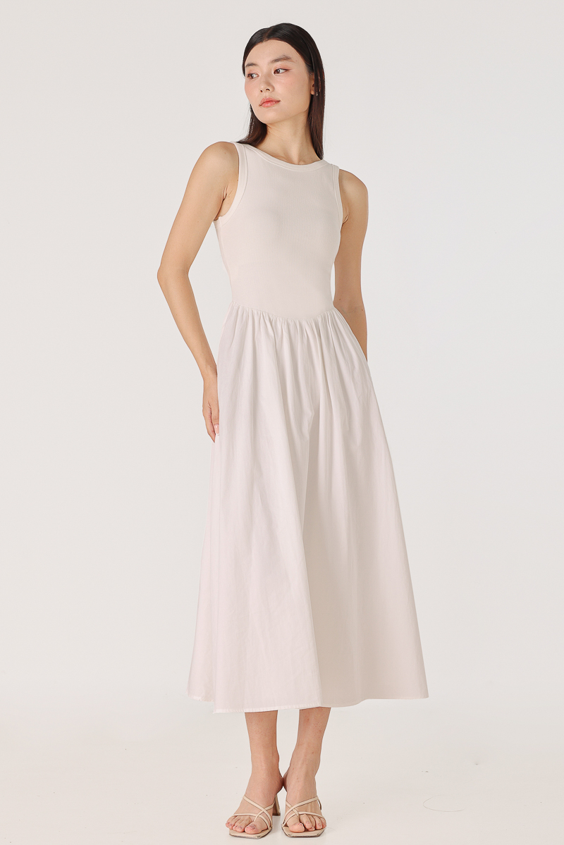 DANICE REVERSIBLE PADDED CONTRAST TANK MIDAXI DRESS (WHITE) | Lovet