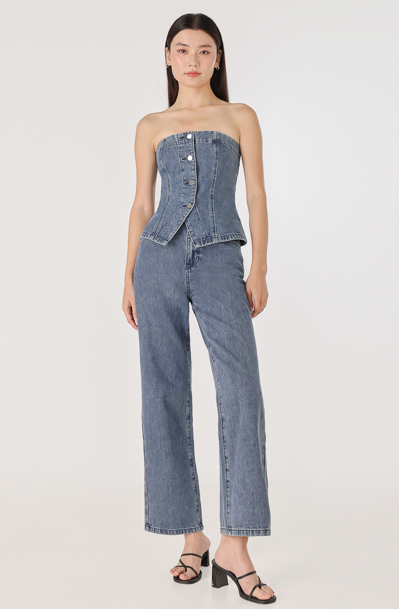 DIVINE DENIM VEST JEANS SET | Lovet