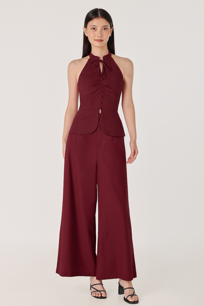 ROMONA LINEN MANDARIN COLLAR PANTS SET | Lovet