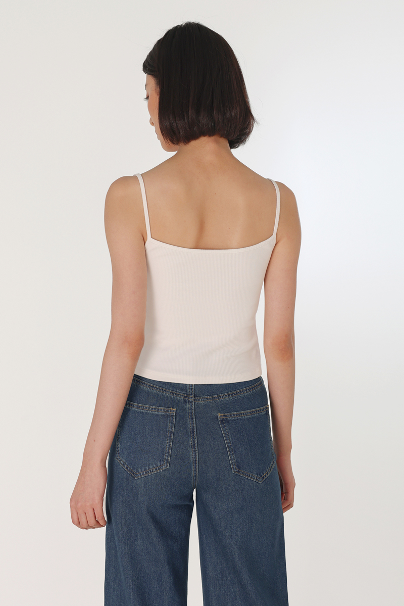 ZAYLEY PADDED REVERSIBLE NECKLINE RIBBED CAMI TOP (WHITE) | Lovet