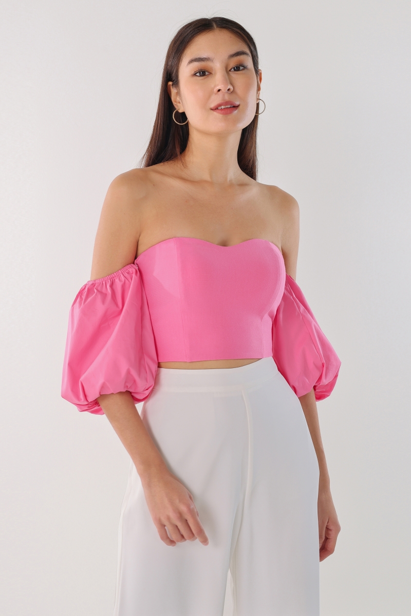 ALENA DETACHABLE SLEEVE TUBE TOP (HOT PINK) | Lovet